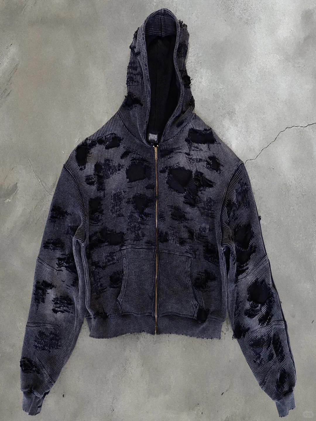 Zip-up hoodie Distressed Waffle